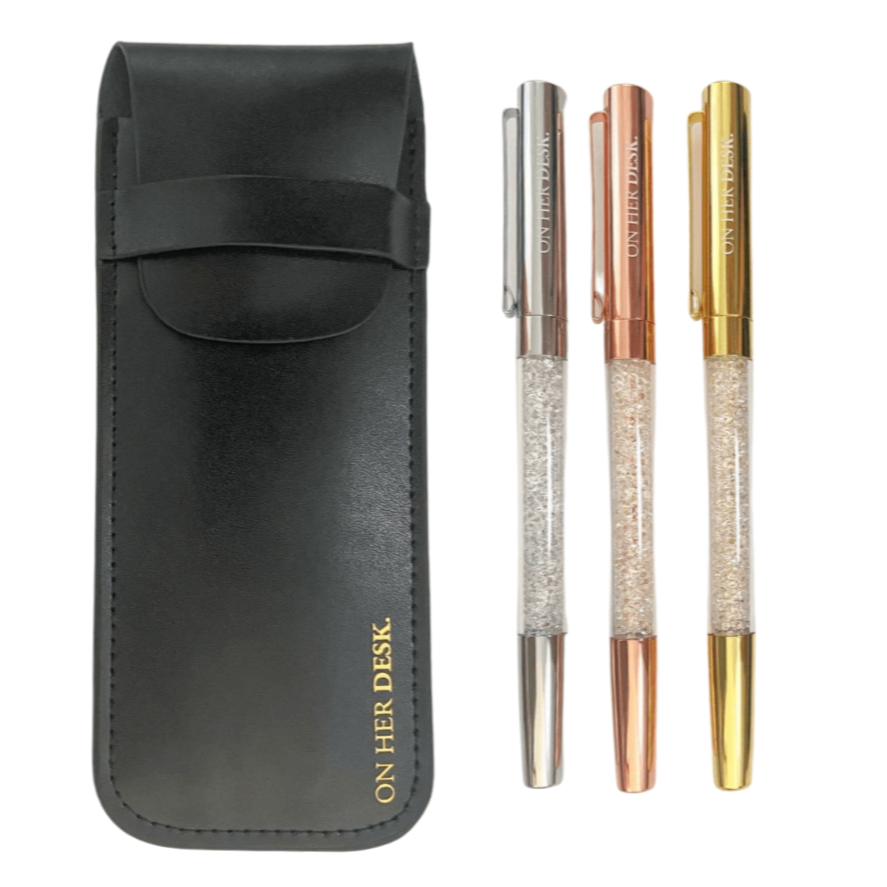 Personalised Deluxe Rollerball Pens in Leather Pouch