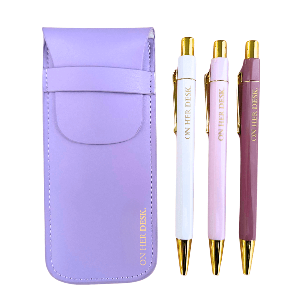 Personalised Trilogy Pen Set for Women in Stylish Leather Pouch