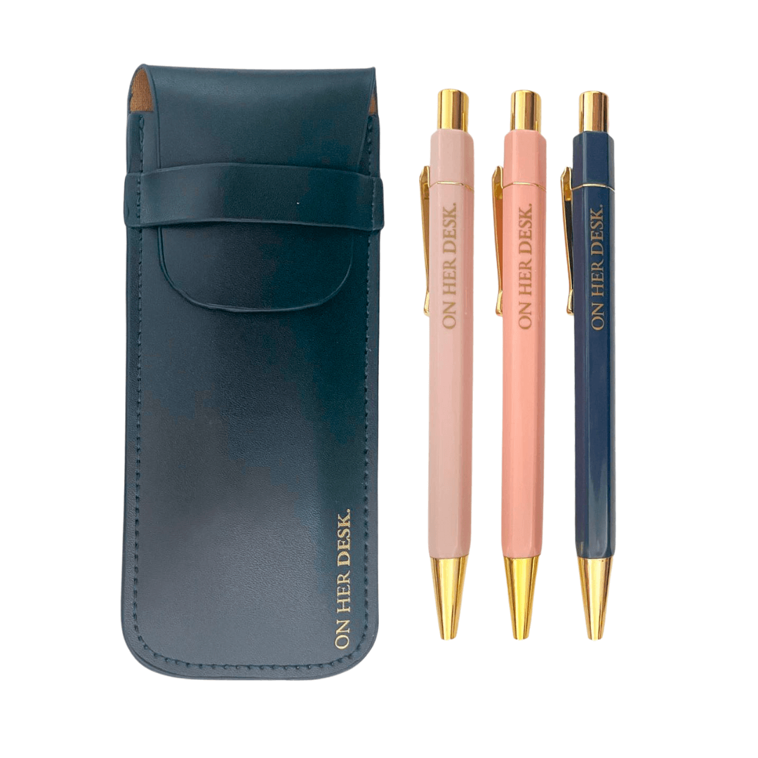 Personalised Trilogy Pen Set for Women in Stylish Leather Pouch
